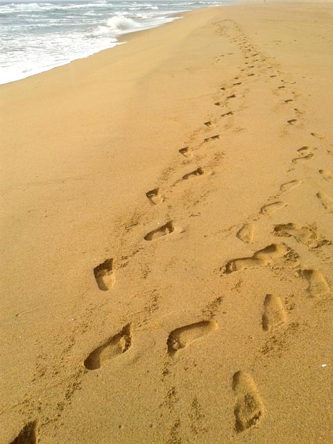 Footprints on the Ocean Beach